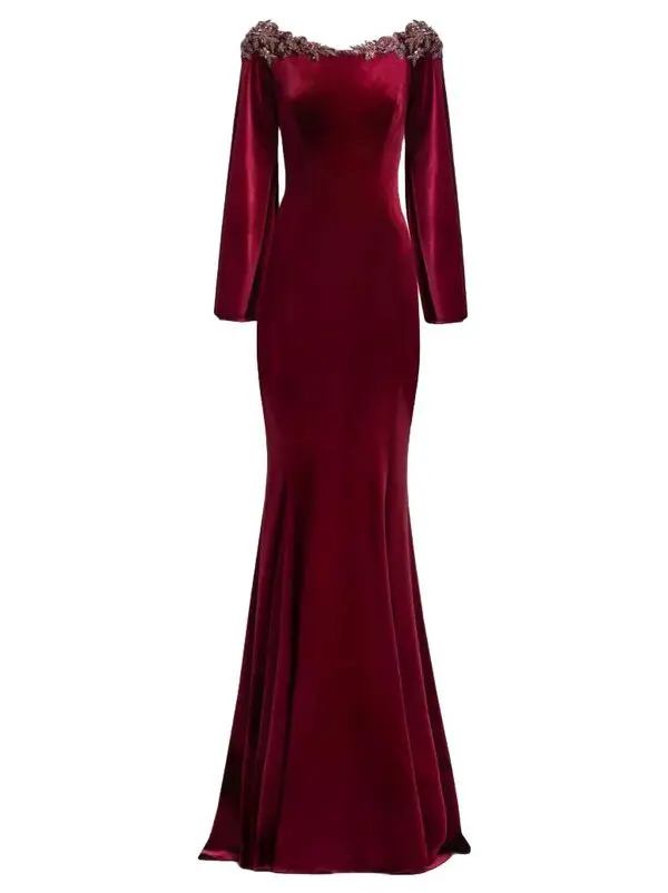GEMY MAALOUF Long-sleeve Velvet Maxi Dress - Red