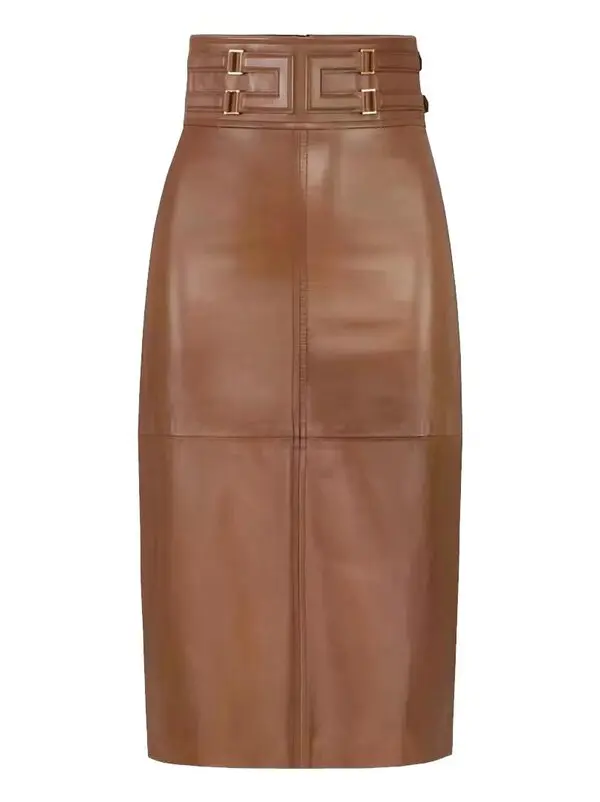 Elisabetta Franchi Leather Midi Skirt - Brown