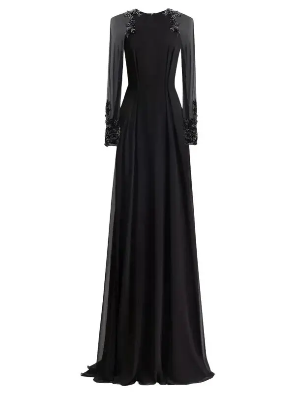 GEMY MAALOUF Beaded Cape-detail Maxi Dress - Black