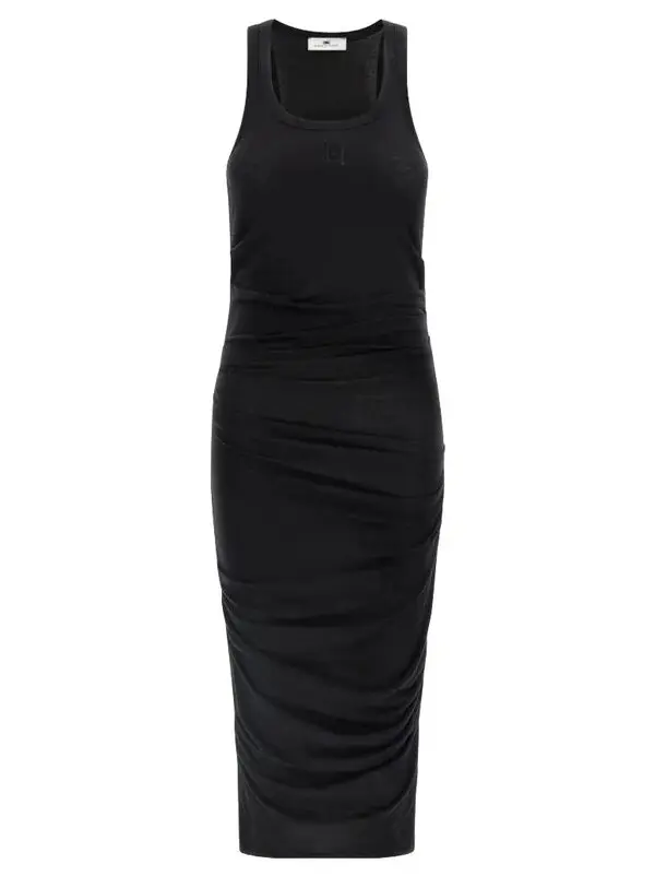 Elisabetta Franchi Logo-embroidery Draped Midi Dress - Black