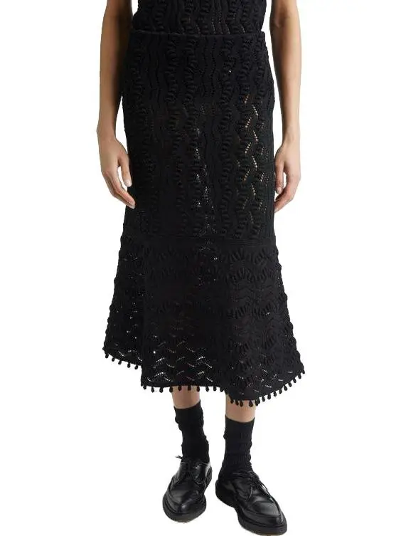 JIL SANDER Textured Lace Knit Midi Skirt - Black