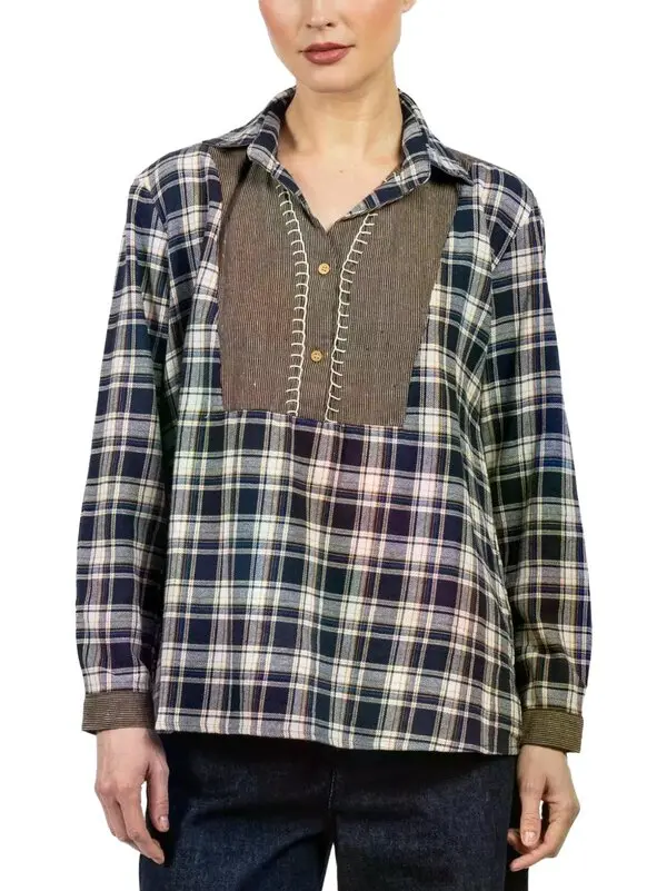 FISH CLUB Plaid Panelled Shirt - Blue
