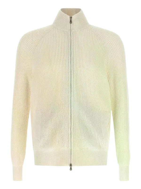 Brunello Cucinelli Zip-up High-neck Cardigan - Neutrals