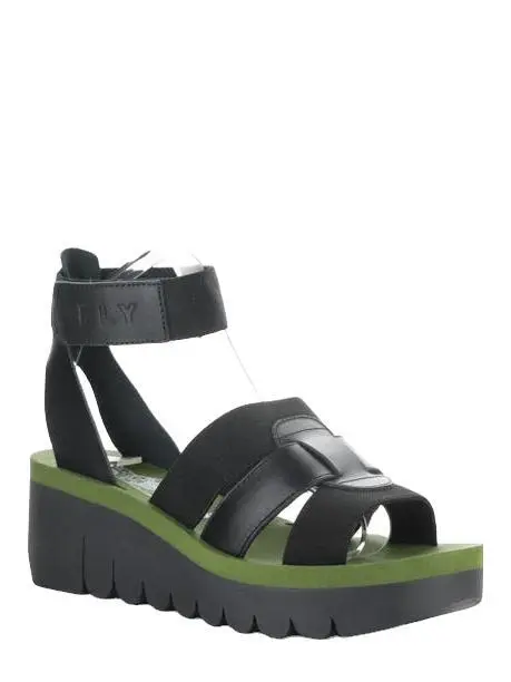 Fly London Yory Ankle Strap Platform Sandal - Black