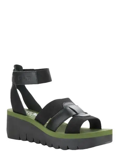 Fly London Yory Ankle Strap Platform Sandal - Black