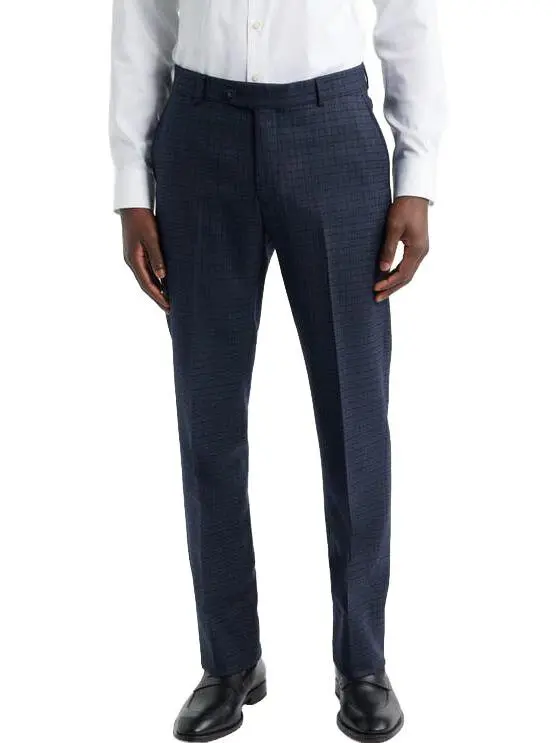 Berle Multicolor Check Wool Dress Pants - Navy