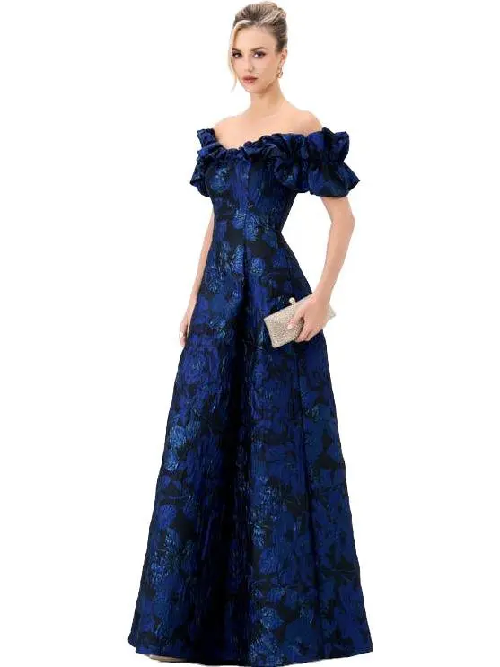 BARIANO Maliyah Off Shoulder Gown - Navy