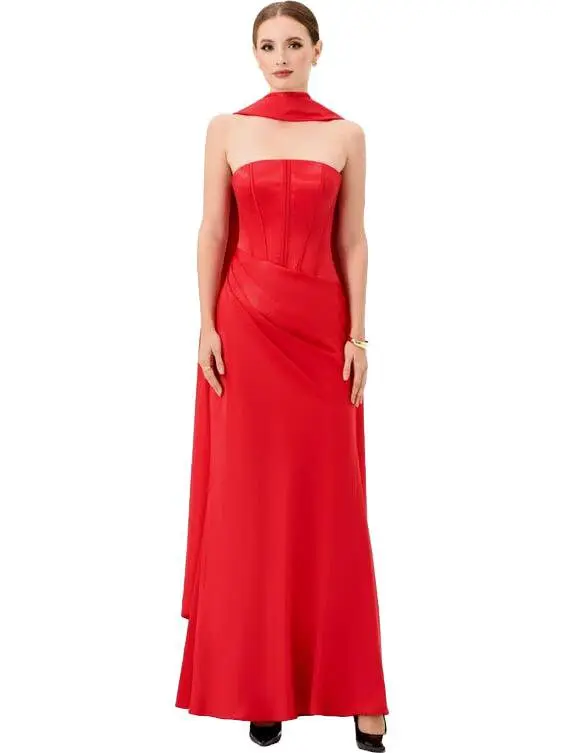 BARIANO Iyla Strapless Corset Gown - Red