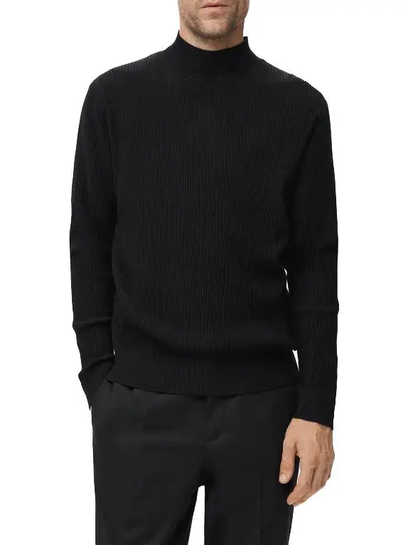 Mango Ribbed Turtleneck Sweater - Black