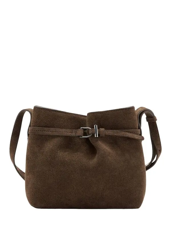 Mango Suede Buckle Shoulder Bag - Brown