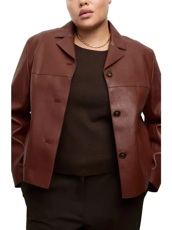Mango Faux Leather Jacket - Burnt Orange