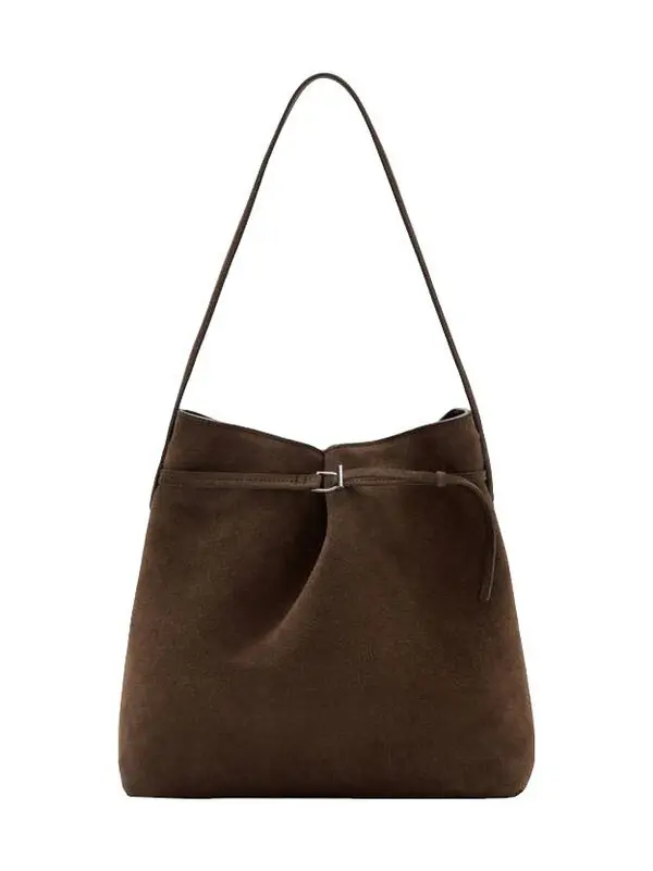 Mango Suede Bucket Bag With Buckle Detail - Brown