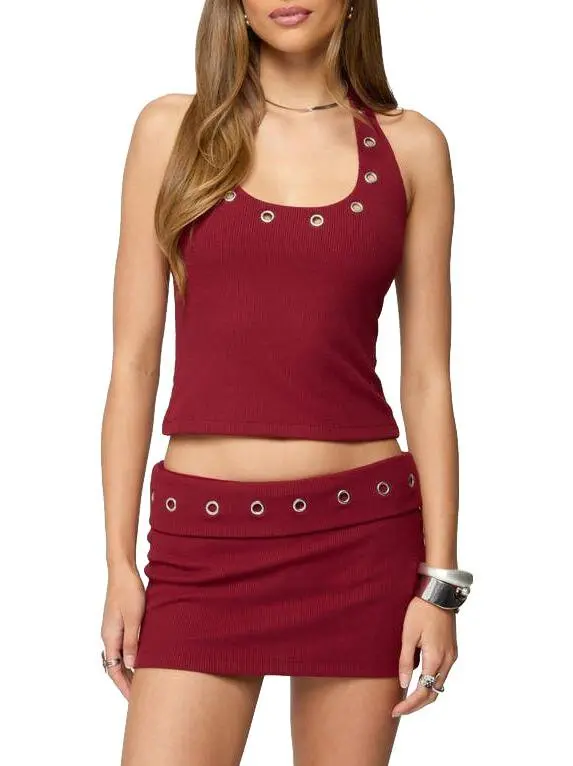 EDIKTED Havana Grommet Halter Top - Burgundy