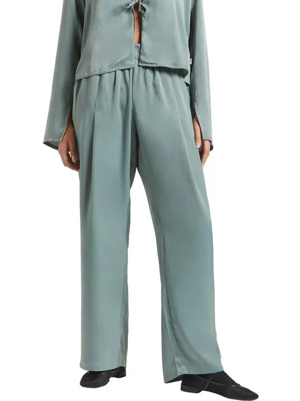 Brixton Wide-leg Elastic Waist Pants - Blue Green Shine
