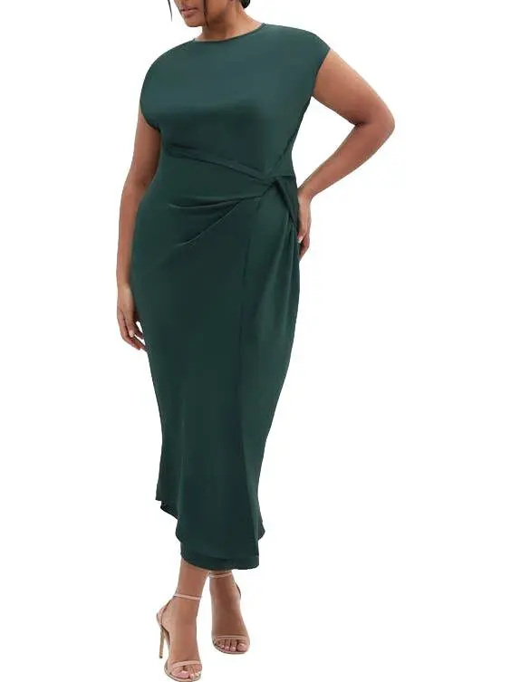 City Chic Beatrix Twist Satin Maxi Dress - Forest