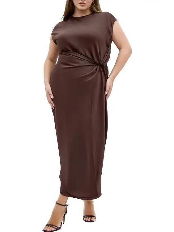 City Chic Beatrix Twist Satin Maxi Dress - Truffle