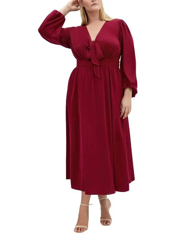 City Chic Ivanna Tie Neck Maxi Dress - Dark Cherry