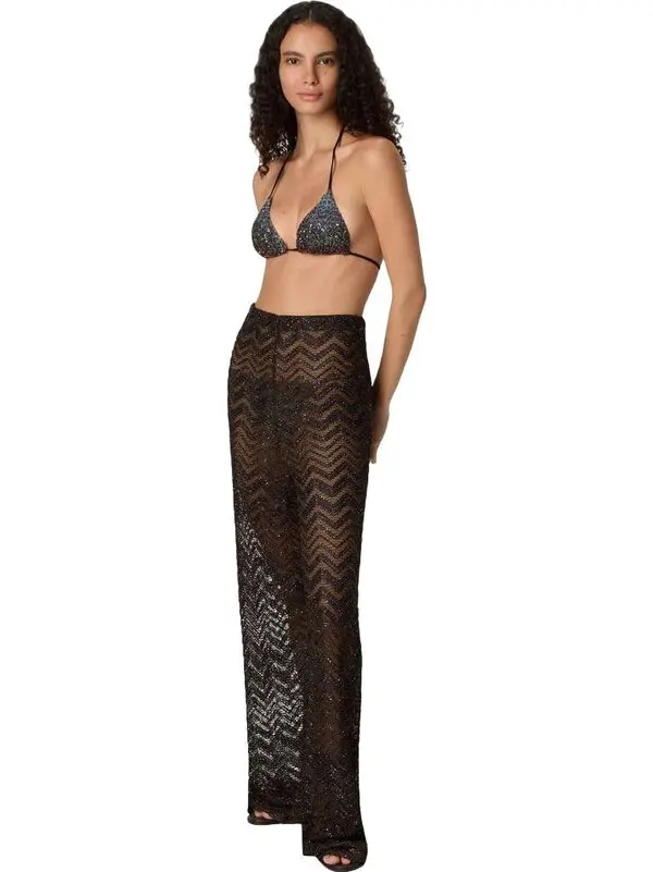 Missoni Zigzag Mesh Knit Wide Leg Trousers - Brown