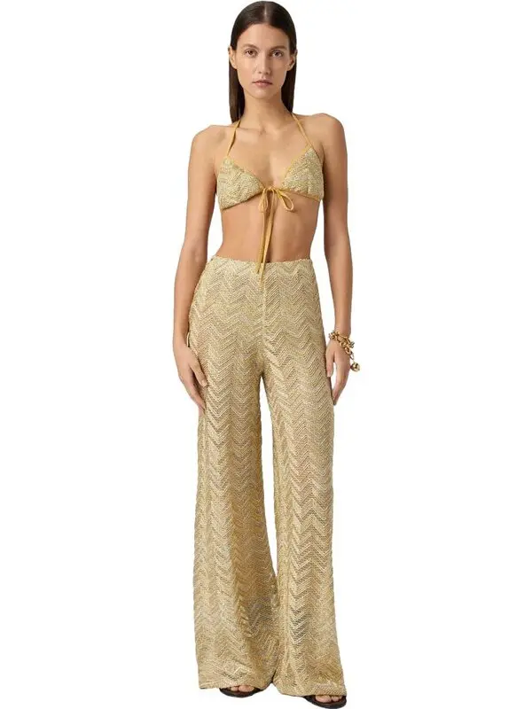 Missoni Zigzag Mesh Knit Wide Leg Trousers - Gold