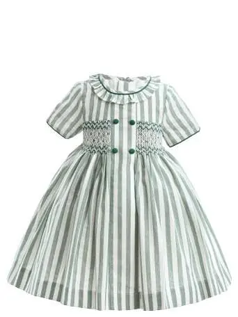 TULLEEN Striped Button-up Dress - Green