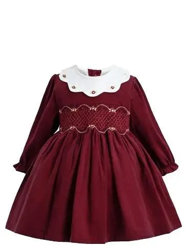 TULLEEN Smocked Holiday Dress - Burgundy