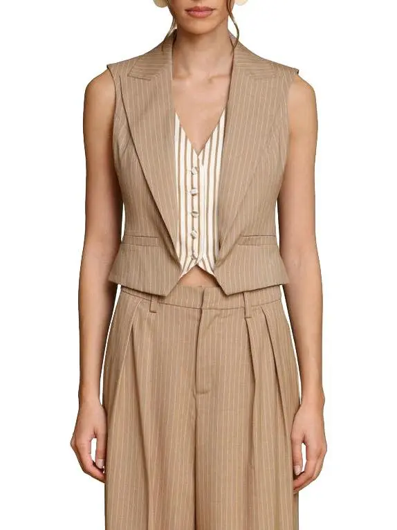 Avec Les Filles Pinstripe Layered Vest - Camel Pinstripe