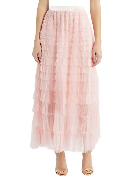 CIEBON Mesh Ruffle Skirt - Pink