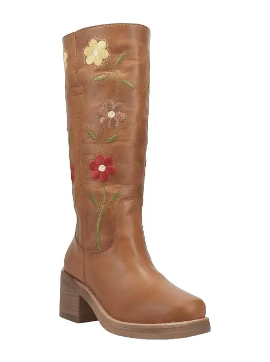 DINGO Embroidered Block Heel Boots - Tan