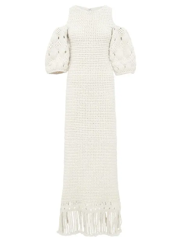 Gabriela Hearst Levana Fringe Crochet Maxi Dress - Ivory
