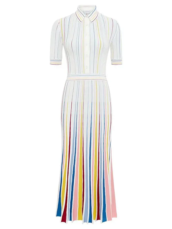 Gabriela Hearst Calypso Pinstripe Knit Midi Dress - Ivory Multi