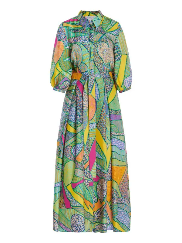 Gabriela Hearst Andy Pleated Maxi Shirtdress In Printed Silk Twill - Green Multi