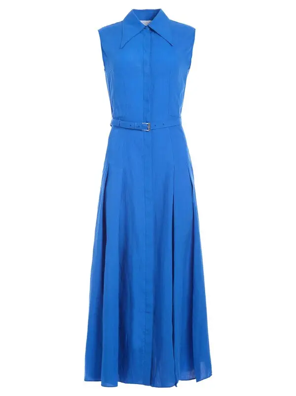 Gabriela Hearst Durand Pleated Maxi Shirtdress - Sapphire