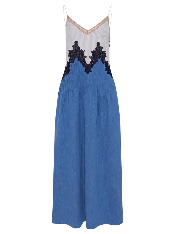 Gabriela Hearst Althea Lace Slip Maxi Dress - Light Blue Denim