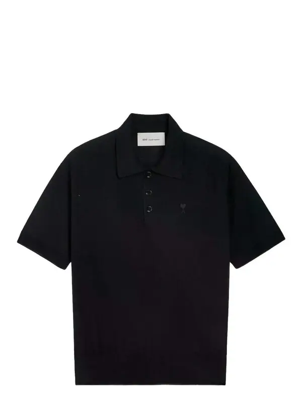 Ami Buttoned Logo Polo Shirt - Black