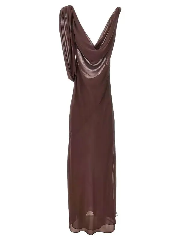 Andamane Draped Tie-detail Dress - Brown