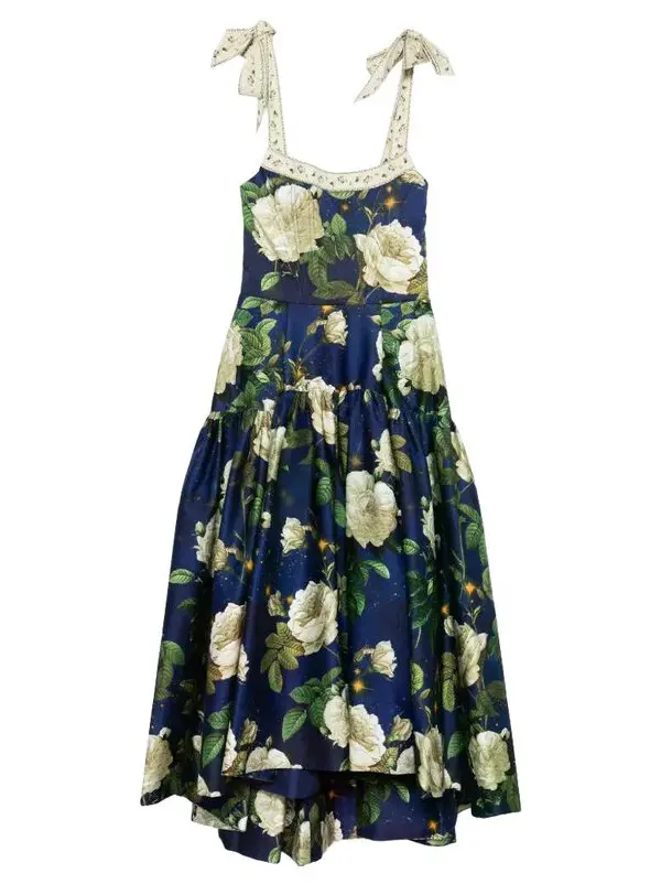 Alice + Olivia Rosalee Floral Tie-strap Midi Dress - Blue