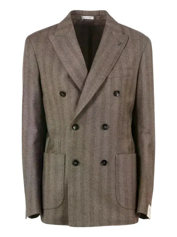 BRERA Herringbone Double-breasted Blazer - Brown
