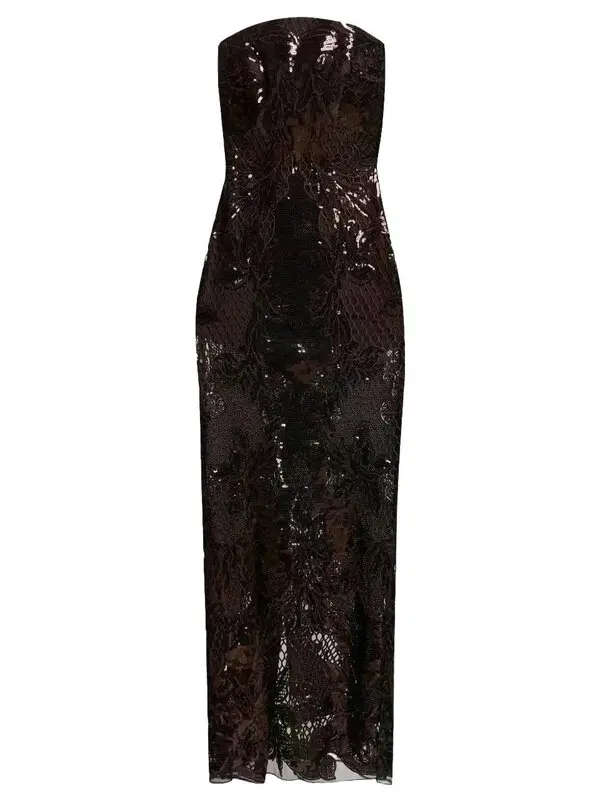 Elie Saab Lace Detail Maxi Dress - Chocolate Brown
