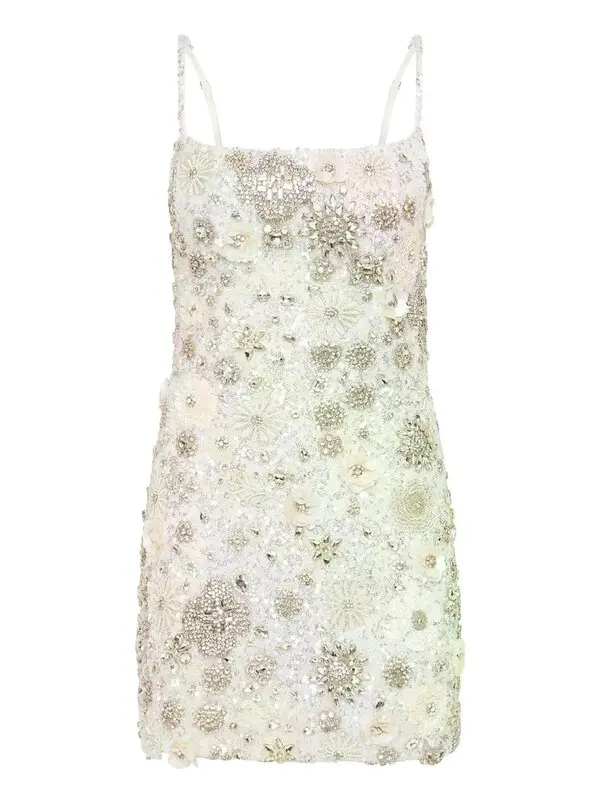 Rachel Gilbert Francesca Beaded Floral Minidress - Neutrals