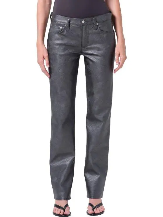 AGOLDE Slim Fit Recycled Leather Pants - Gunmetal Black