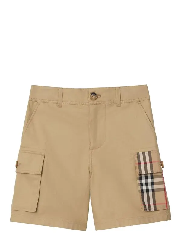 Burberry Check Trim Cotton Twill Cargo Shorts - Sand Beige