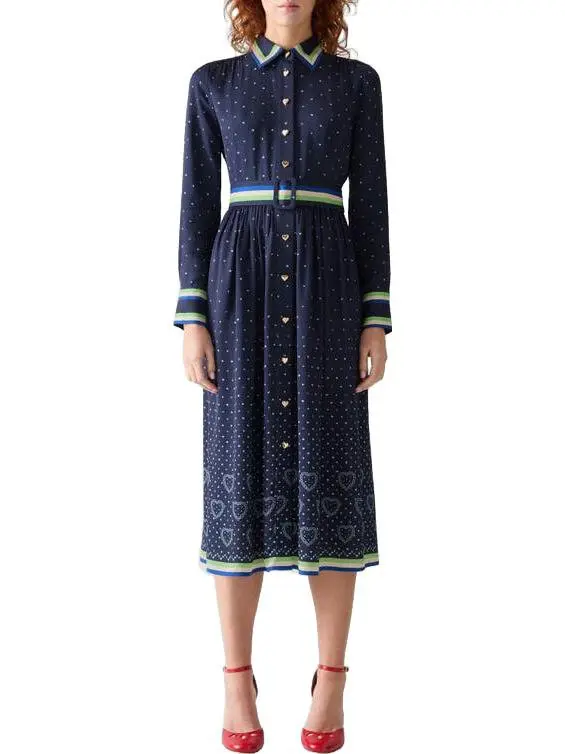 LK BENNETT Kate Heart Print Shirtdress - Navy Multi