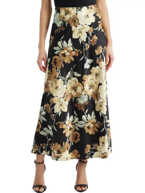 Anne Klein Floral Print Maxi Skirt - Anne Black Multi