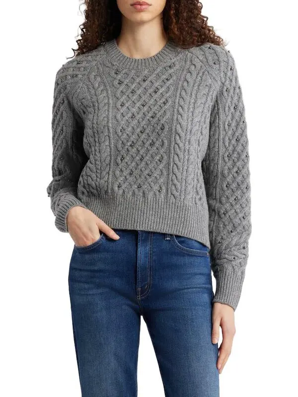 Rag & Bone Liz Beaded Crewneck Wool Sweater - Grey