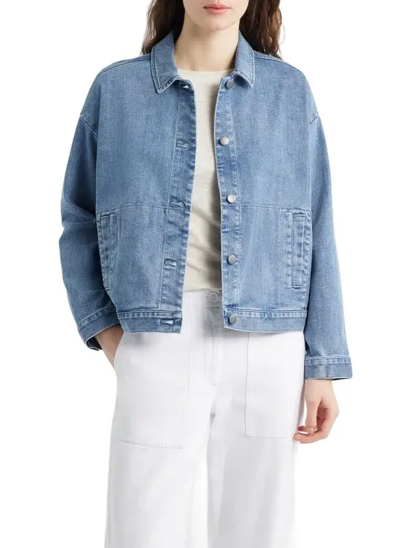 Eileen Fisher Classic Collar Organic Blend Denim Jacket - Classic Indigo