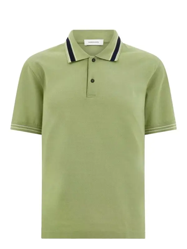 FERRAGAMO Logo Embroidered Striped Polo Shirt - Green