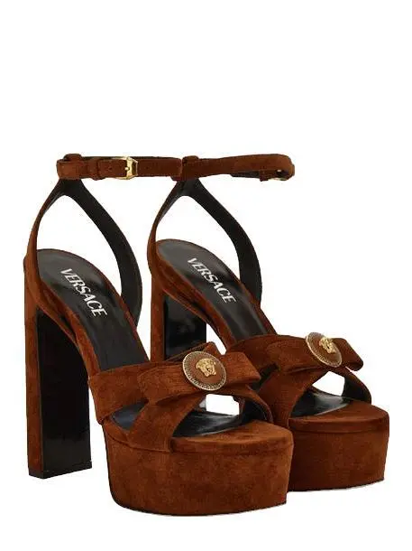 Versace Ribbon Platform Sandals - Spice Brown-versace Gold