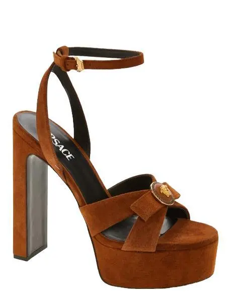 Versace Ribbon Platform Sandals - Spice Brown-versace Gold