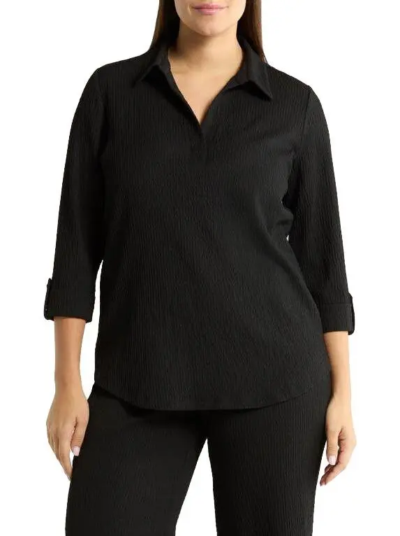 Anne Klein Textured Ridge Knit Popover Top - Anne Black