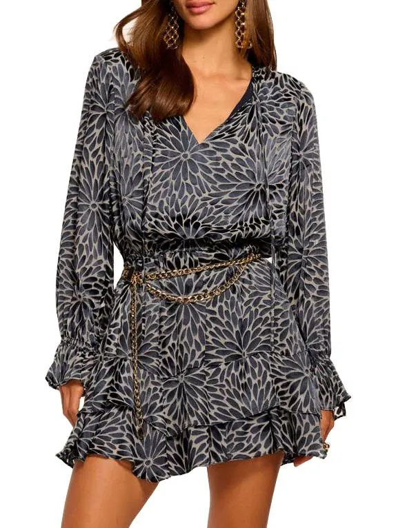 Ramy Brook Marianna Burnout Long Sleeve Minidress - Navy Burnout